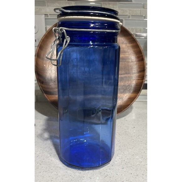 Unbranded | Kitchen | Vintage Cobalt Blue Glass Paneled Canister Jar ...